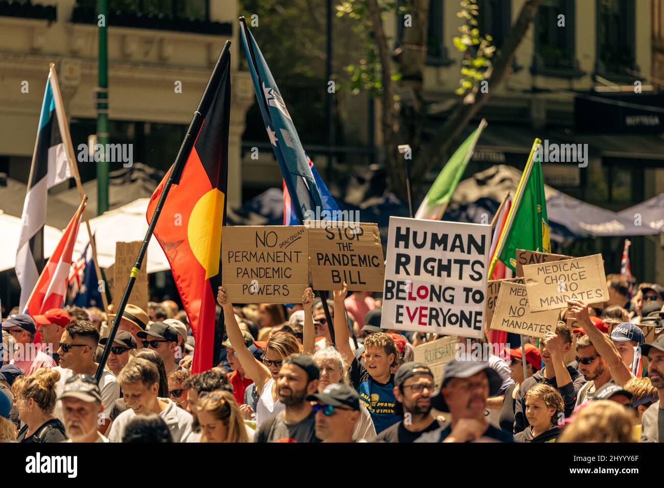 People on the freedom day protest in Melbourne, Australia Stock Photo ...