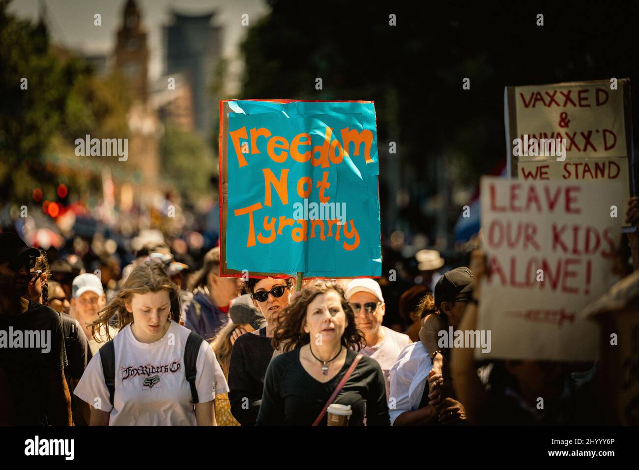 People on the freedom day protest in Melbourne, Australia Stock Photo ...