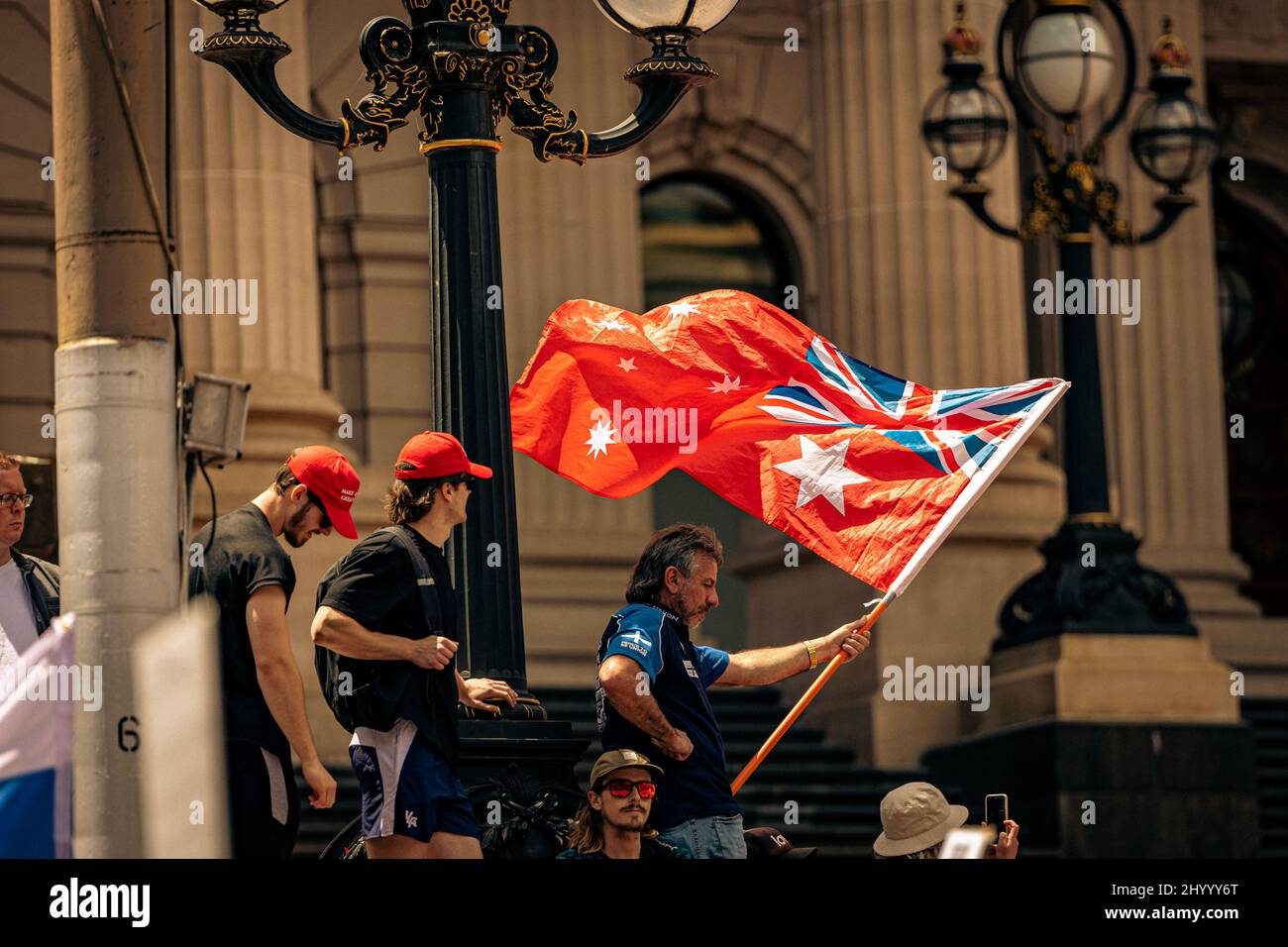 People on the freedom day protest in Melbourne, Australia Stock Photo ...