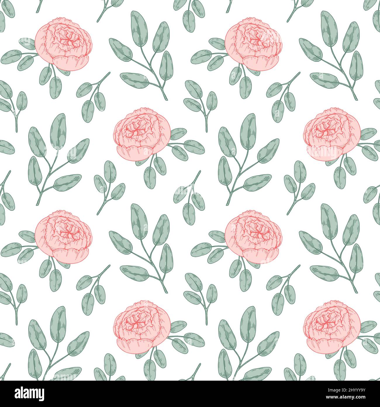 Gentle floral seamless pattern with roses and peonies. Hand drawn ...