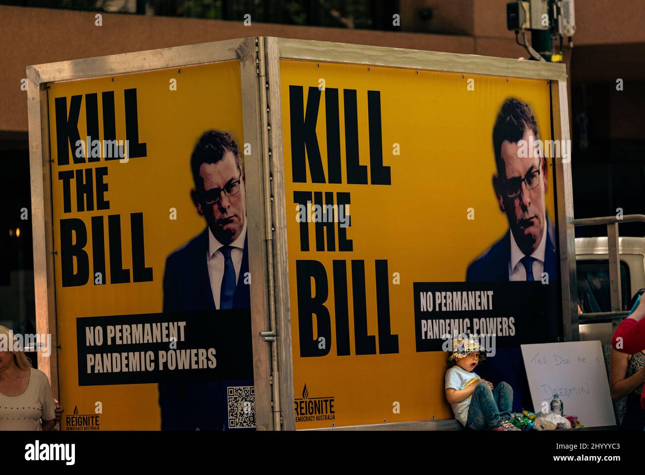 "KILL THE BILL" banner on the freedom day protest in Melbourne ...