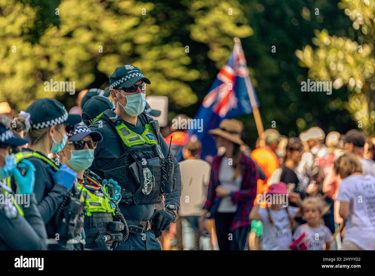 Security worker on the freedom day protest in Melbourne, Australia ...
