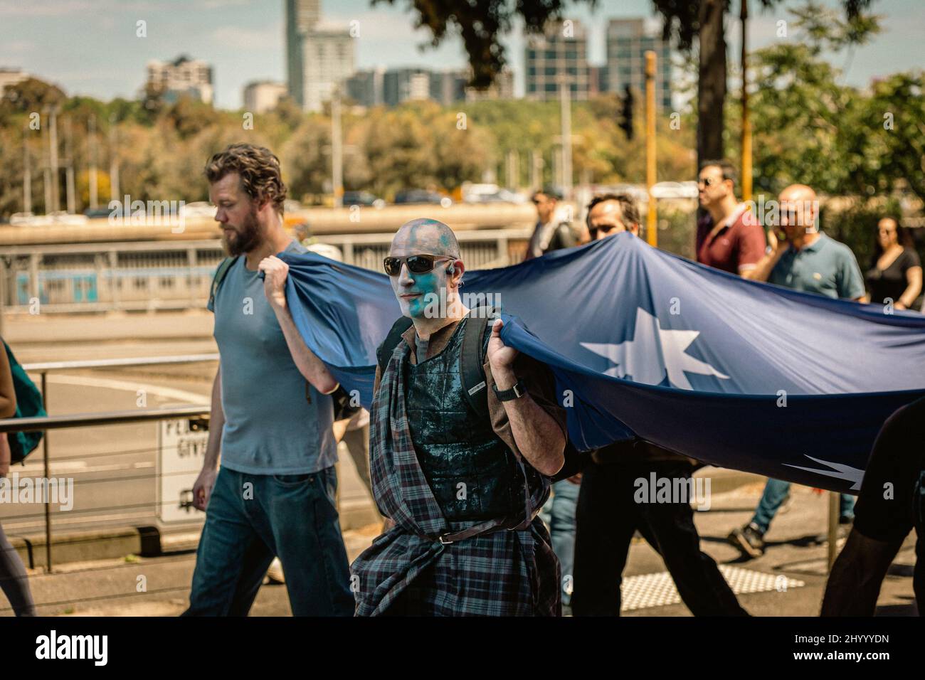 People on the freedom day protest in Melbourne, Australia Stock Photo ...