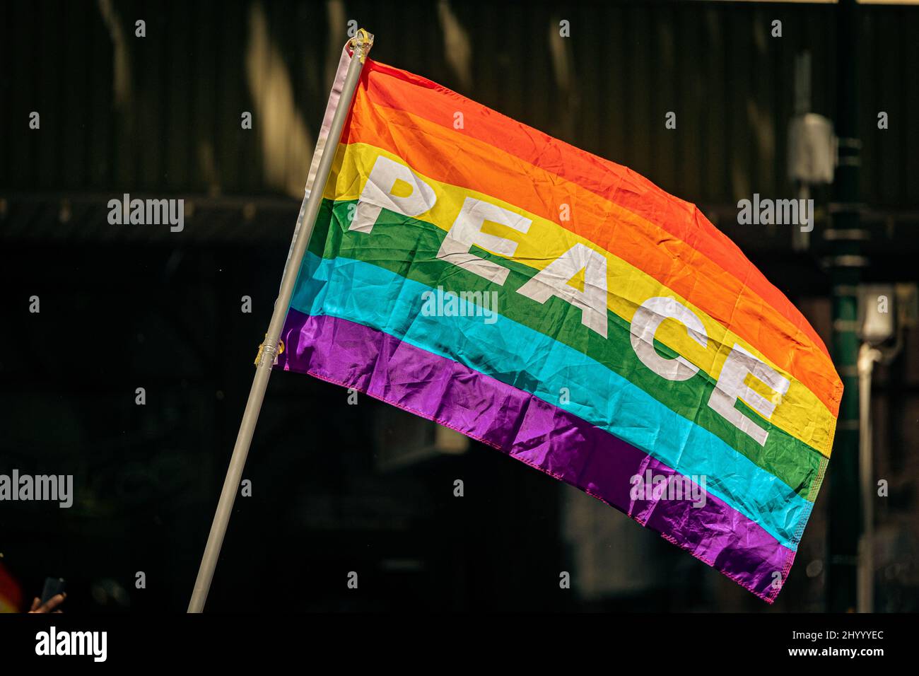 Rainbow flag on the freedom day protest in Melbourne, Australia Stock ...