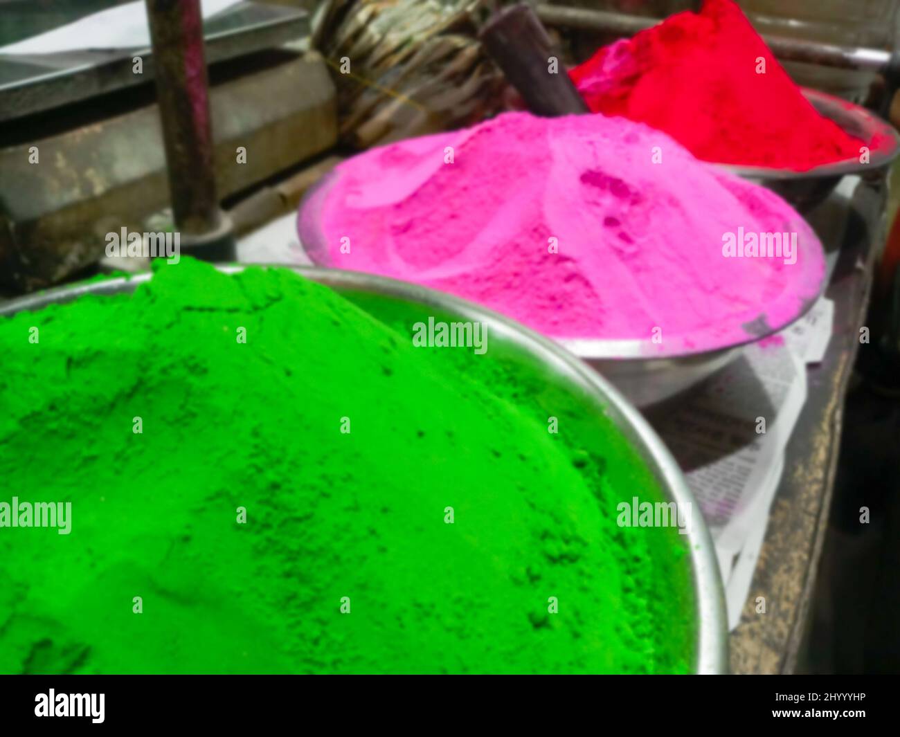 Blurred image of Abir, colorful holi powder to be used in holi or dol ...
