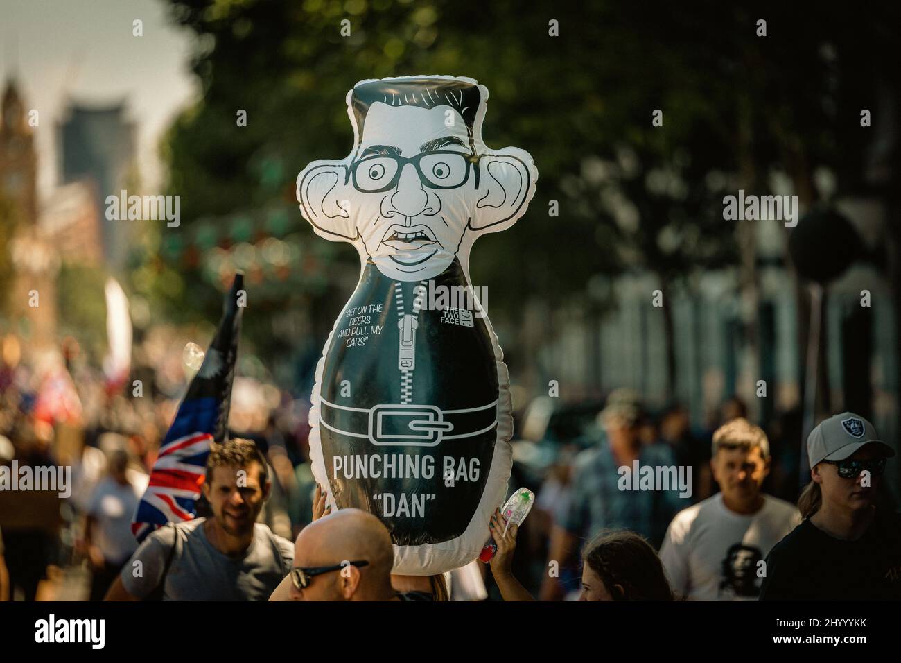 Balloon figure on the freedom day protest in Melbourne, Australia Stock ...