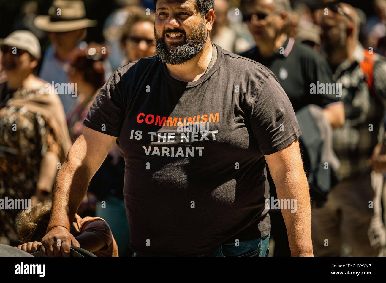 People on the freedom day protest in Melbourne, Australia Stock Photo ...