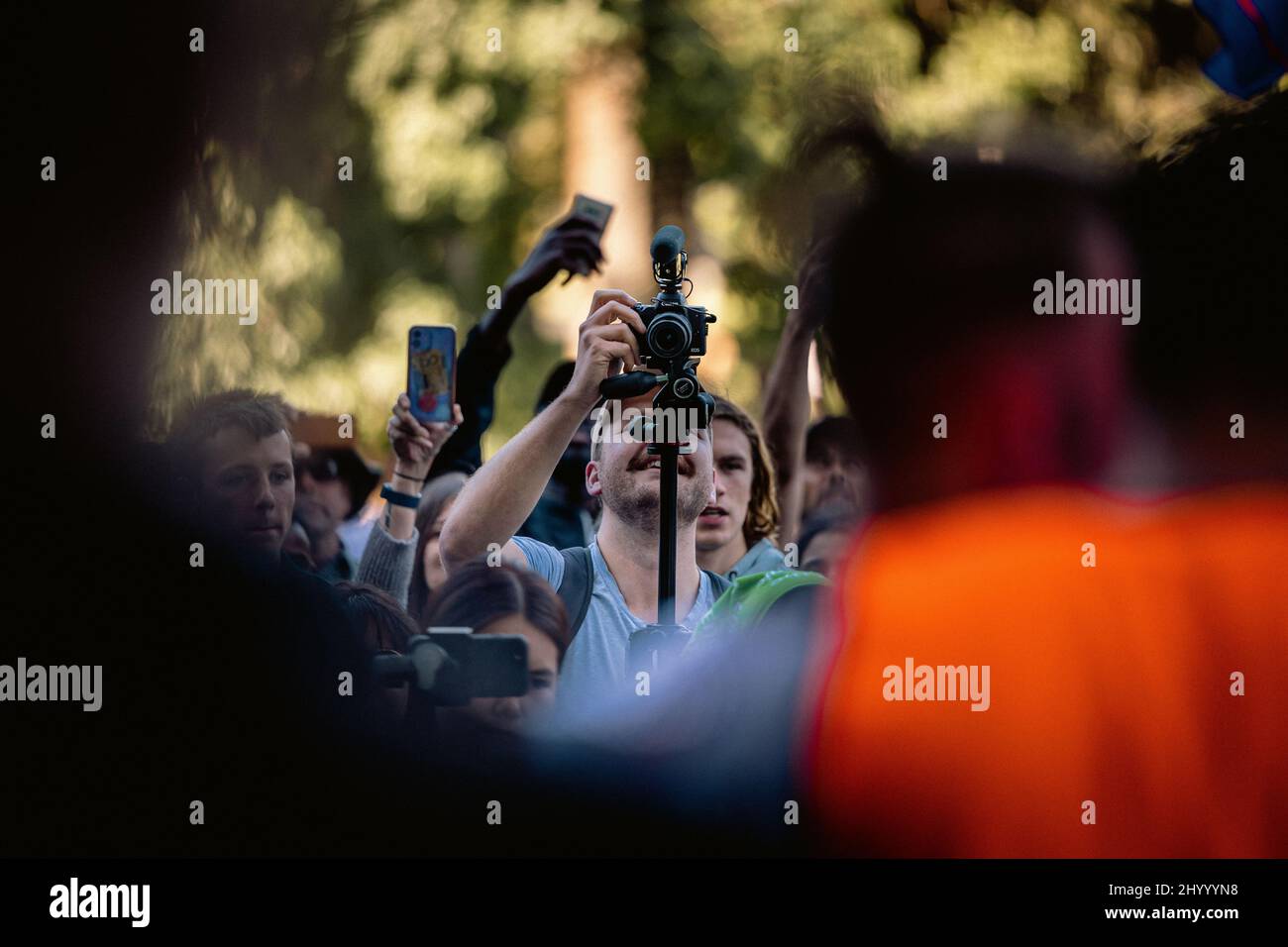 People on the freedom day protest in Melbourne, Australia Stock Photo ...