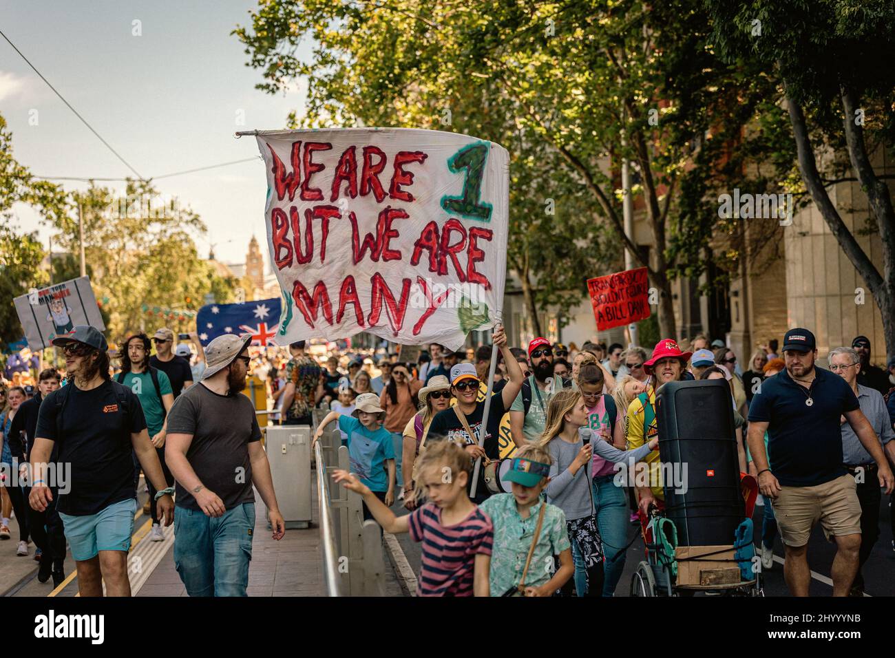 People on the freedom day protest in Melbourne, Australia Stock Photo ...