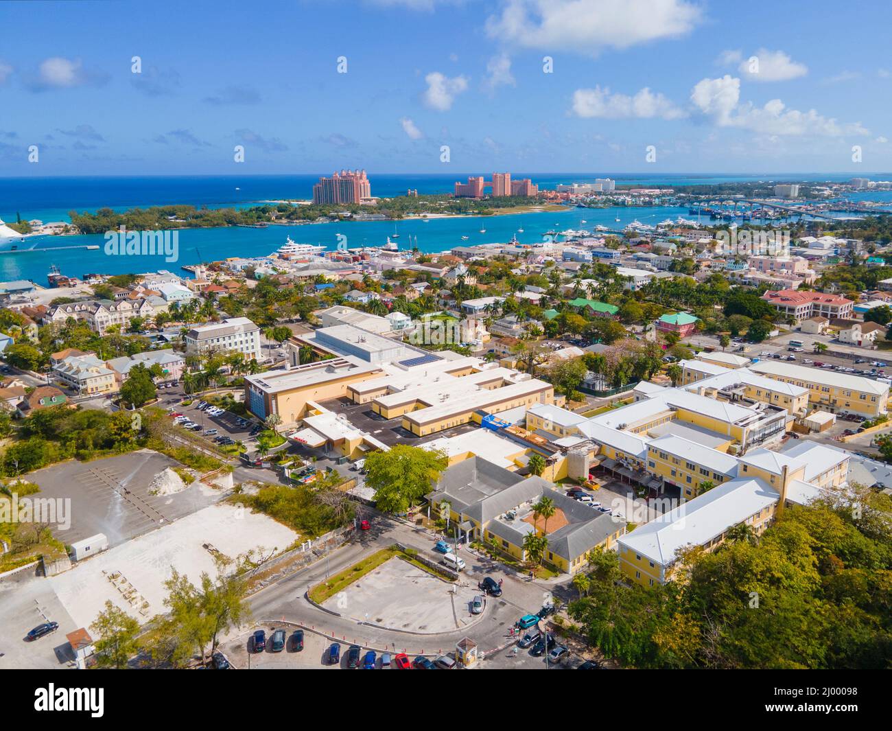 Nassau historic downtown aerial view and Nassau Harbour with Atlantis ...
