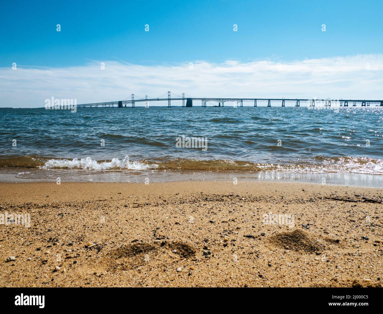 Beach at Sandy Point State Park in Annapolis, USA with the Chesapeake ...