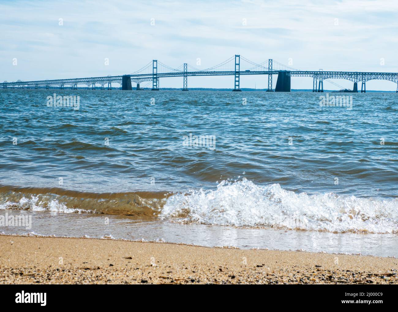 Beach at Sandy Point State Park in Annapolis, USA with the Chesapeake ...