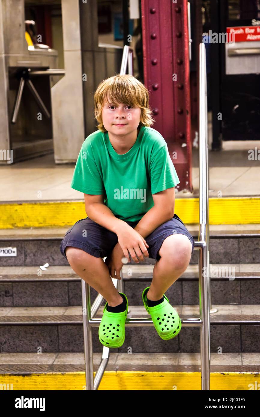 portrait of a cute boy in the subway Stock Photo - Alamy