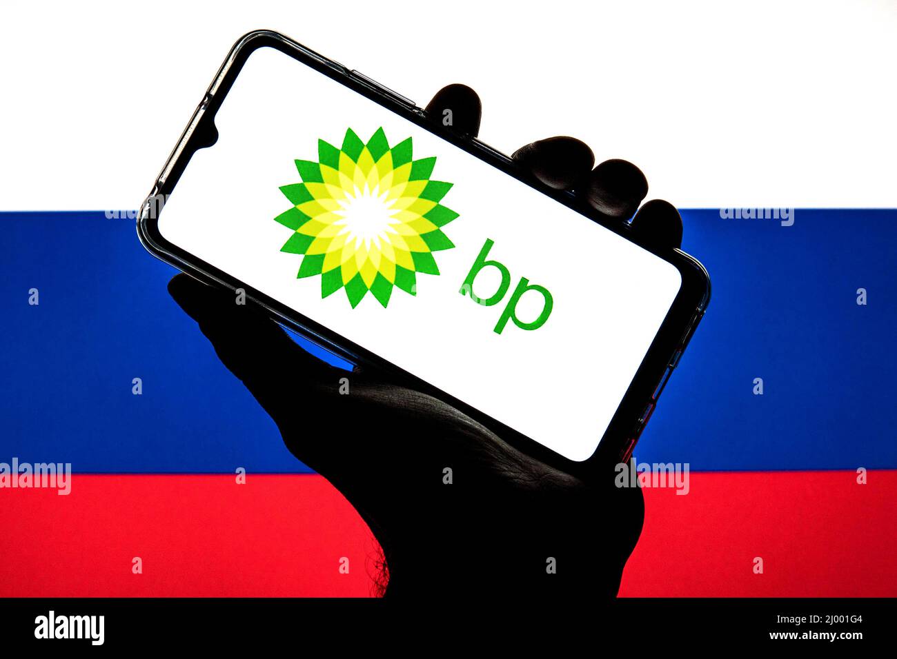 In this photo illustration a BP plc logo seen displayed on a smartphone ...
