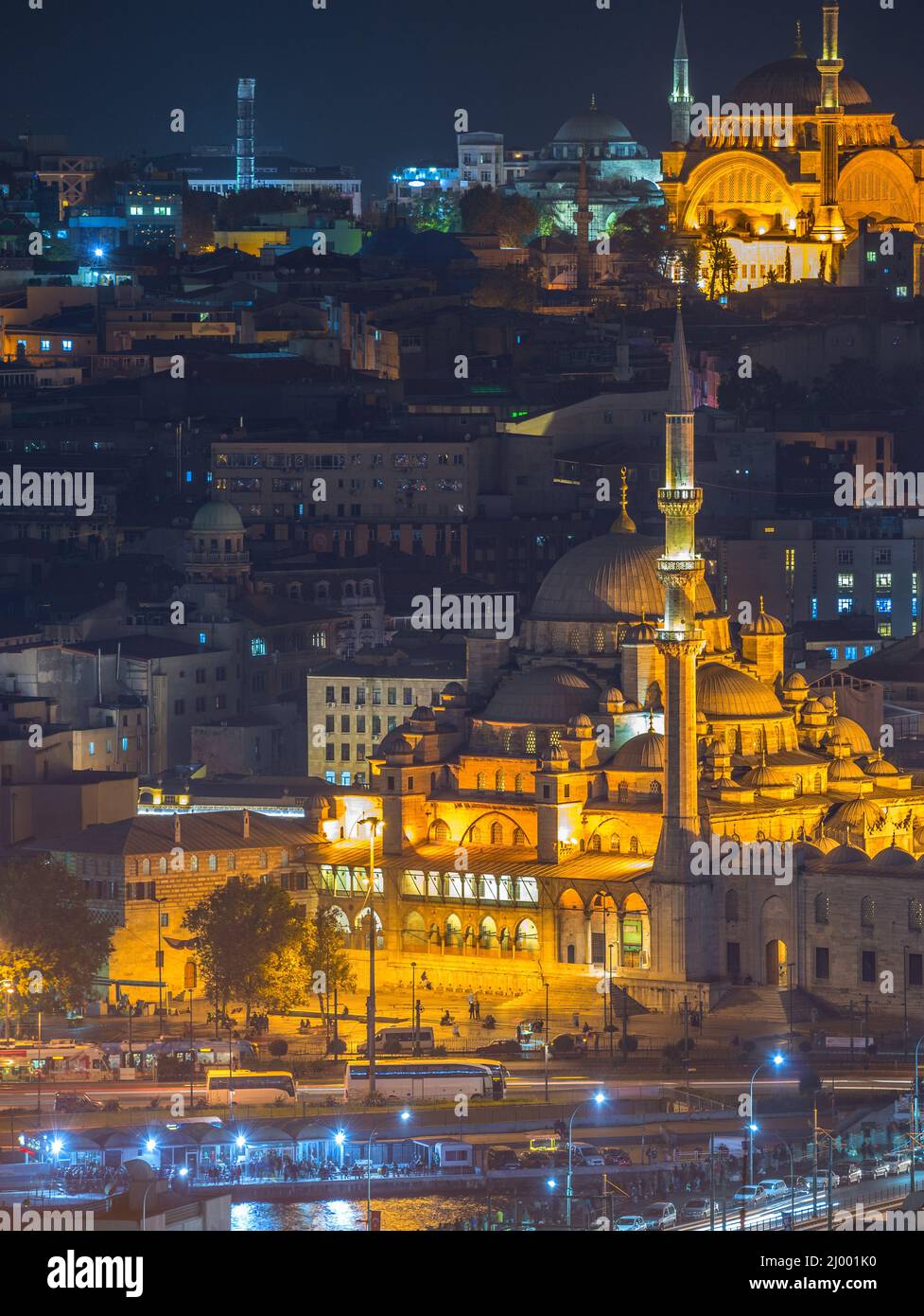 Yeni Cami, New Mosque. Istanbul night aerial view Stock Photo - Alamy