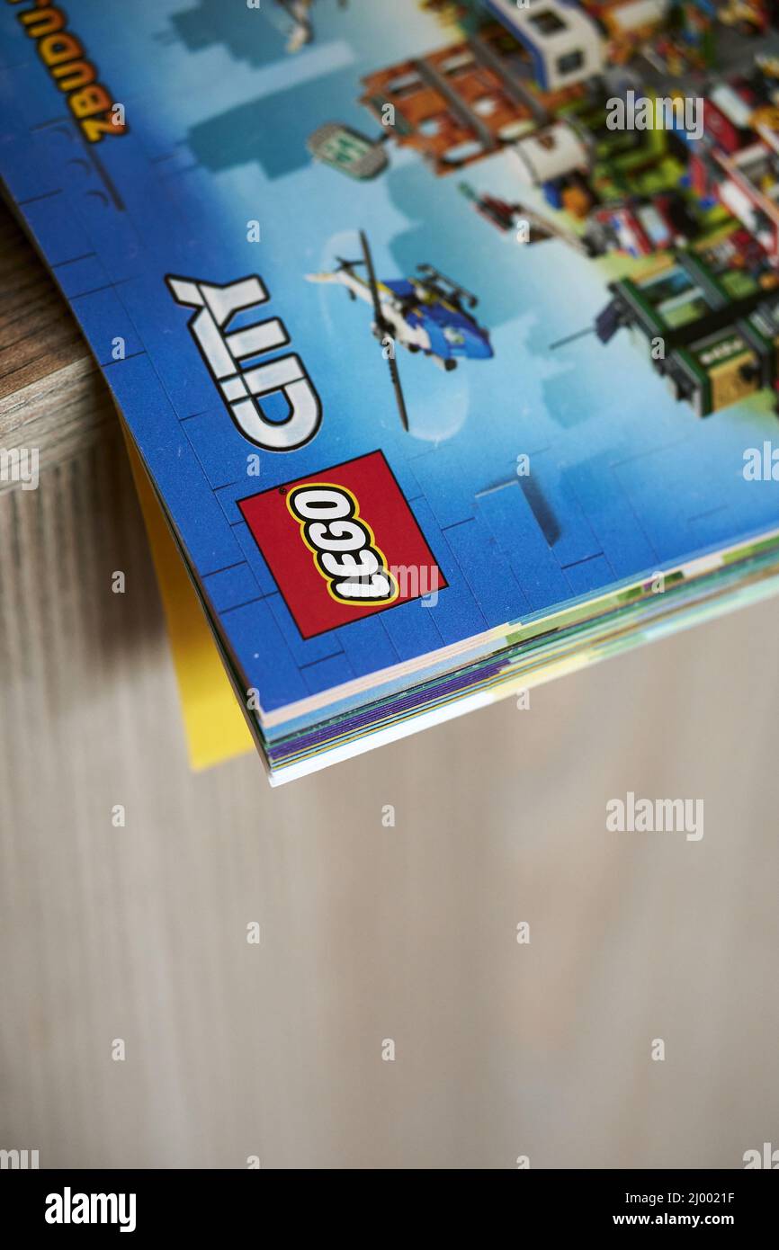 Open Lego City brochure on a table Stock Photo - Alamy