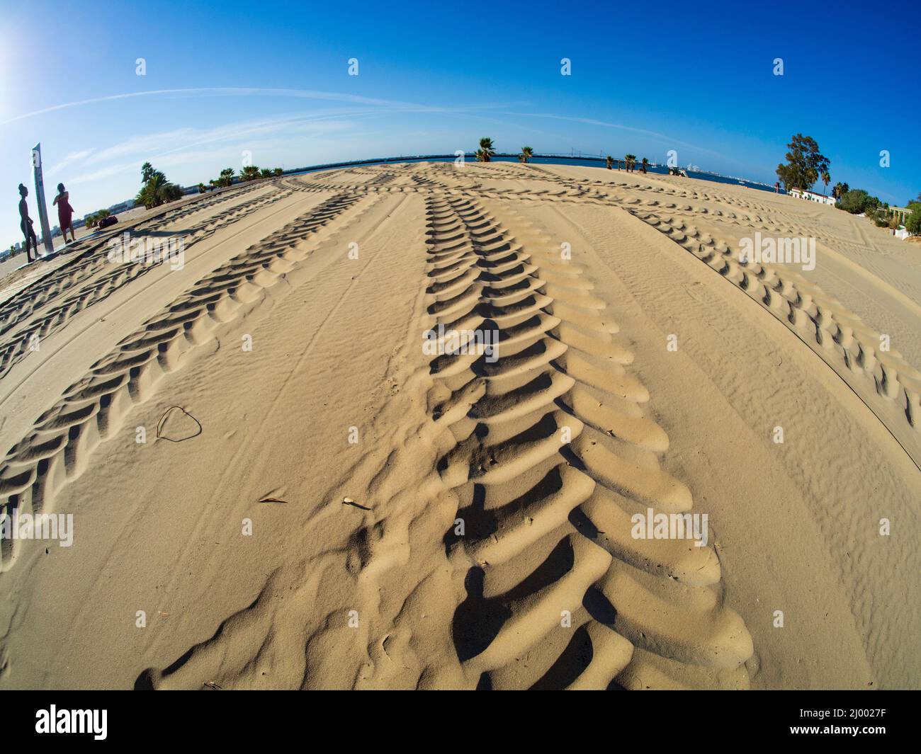 Vehicle wheel tracks in the sand of the beach Stock Photo - Alamy