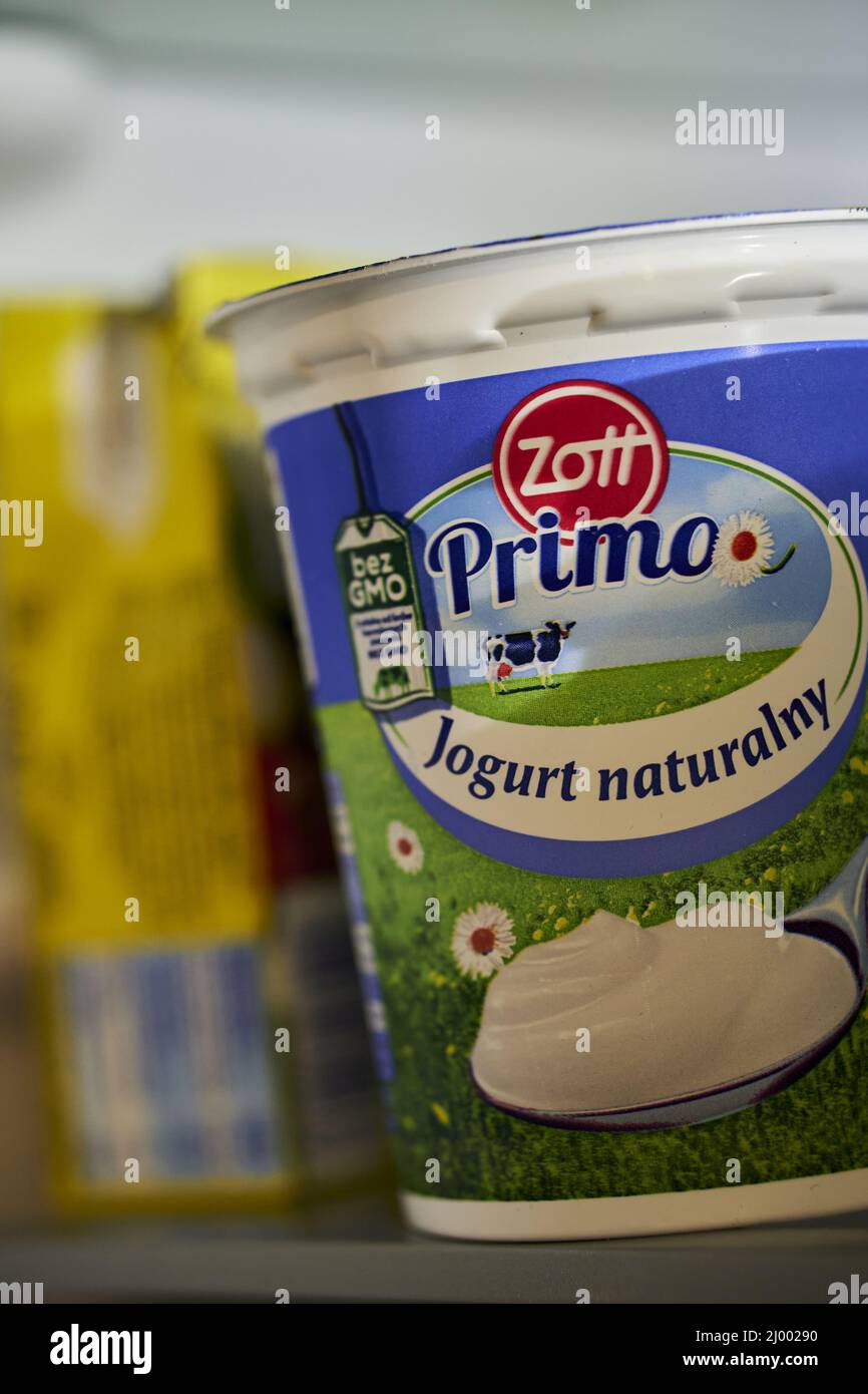Zott Primo yogurt in a fridge Stock Photo - Alamy
