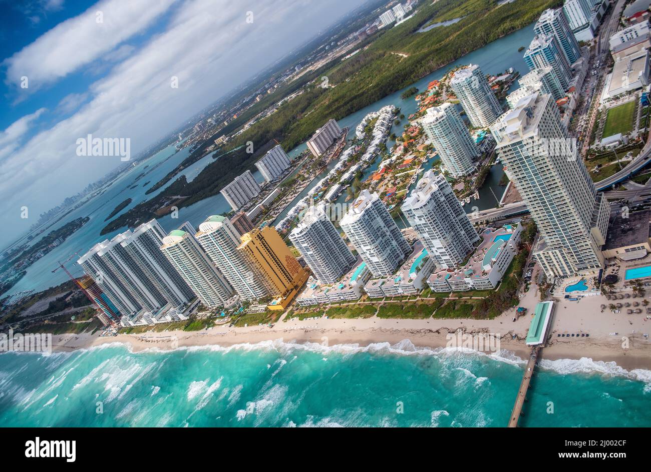 North Miami Beach and Gateway Park as seen from helicopter, Florida ...