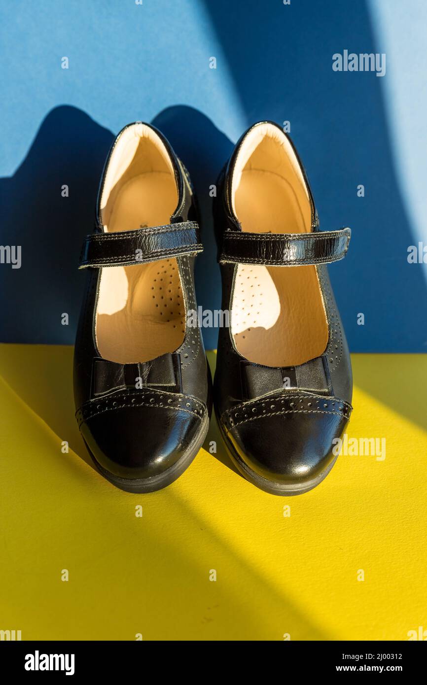 New leather student shoes isolated , prepare for back to school concept ...