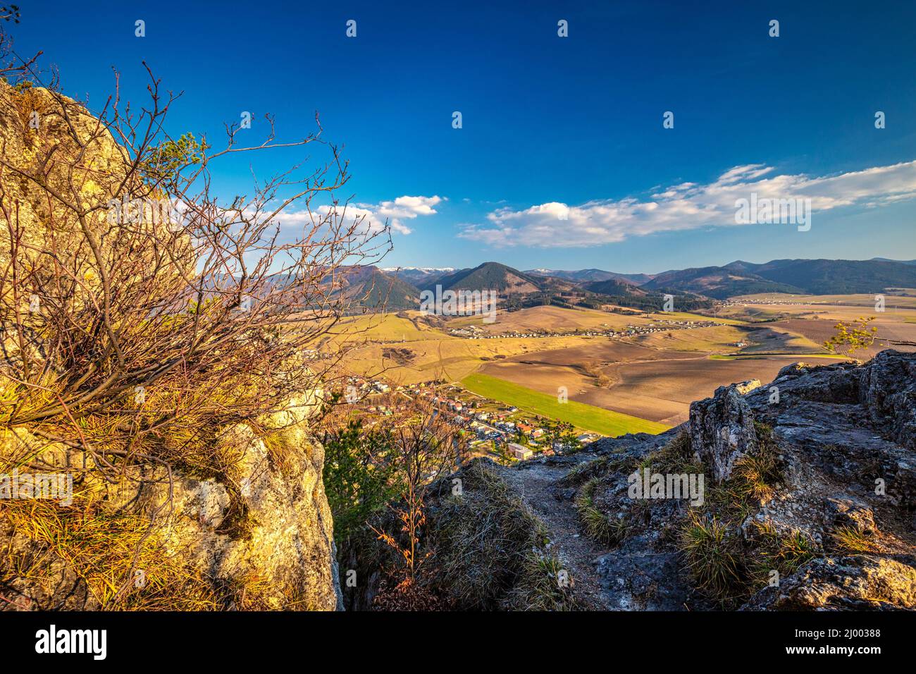 Spring landscape with valley and mountains in background. View from The ...