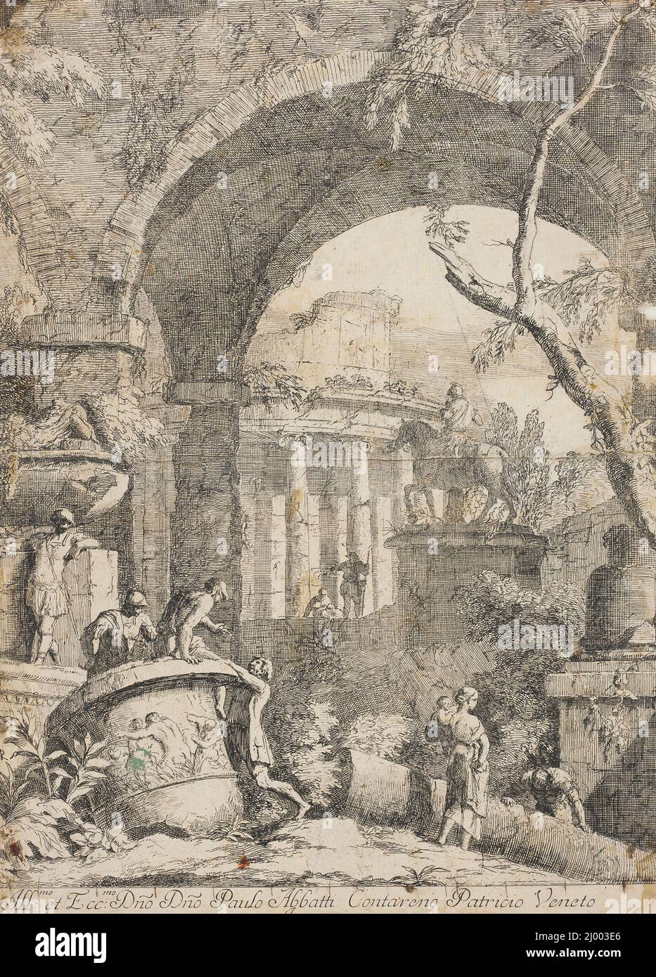 Classical Ruins with Equestrian Statue and Round Temple. Marco Ricci ...