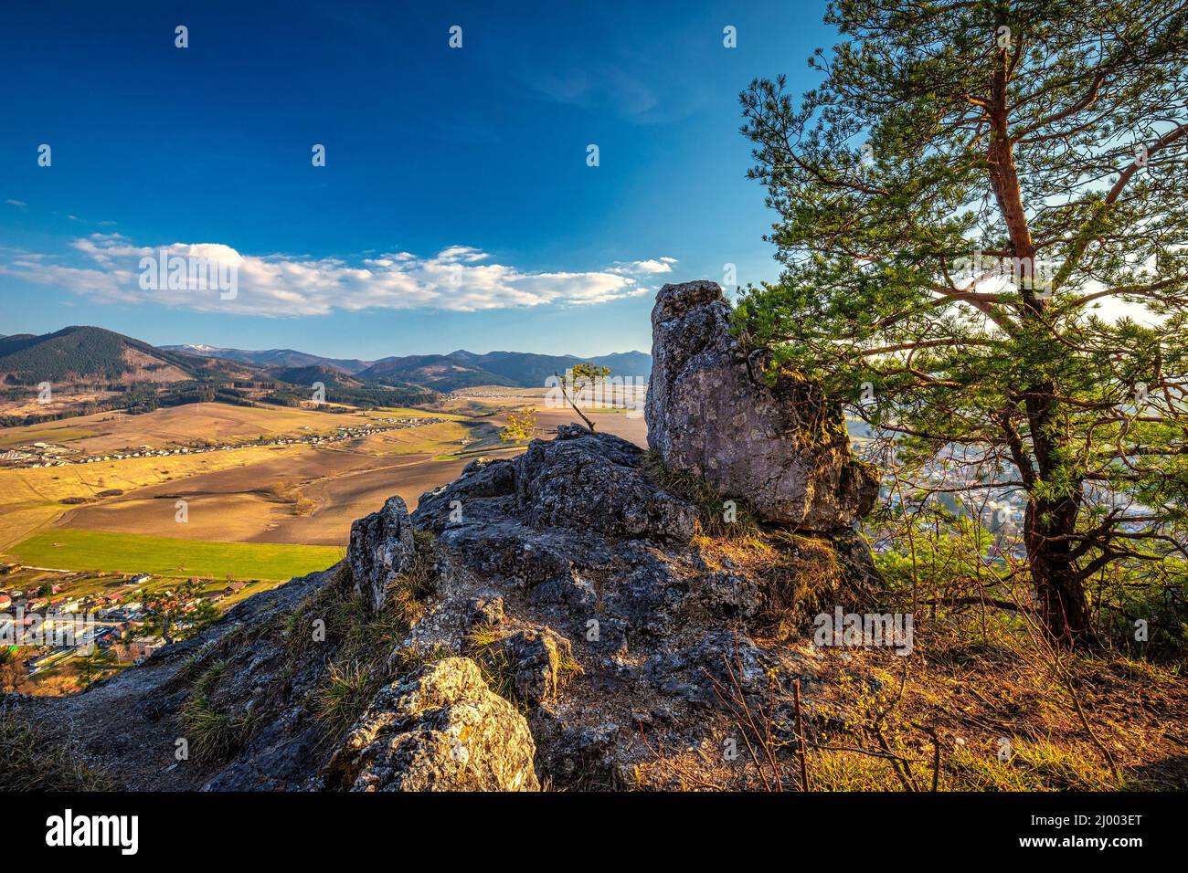 Spring landscape with valley and mountains in background. View from The ...
