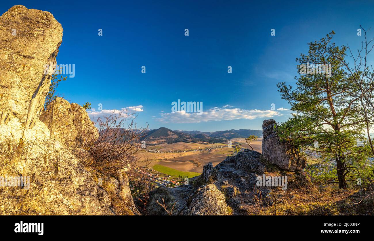 Spring landscape with valley and mountains in background. View from The ...