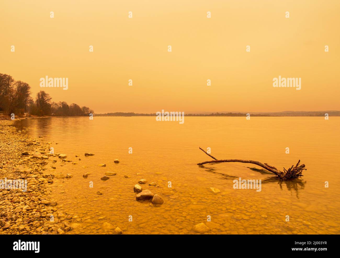 Natural phenomenon, Sahara dust discolors the sky over Bavaria, Germany ...