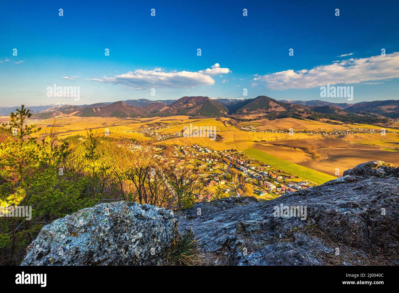 Spring landscape with valley and mountains in background. View from The ...