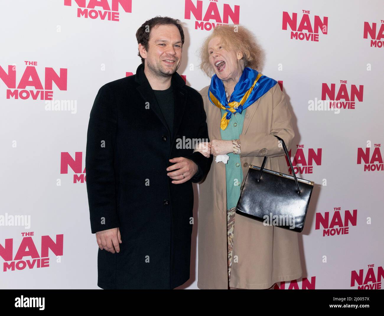 Catherine Tate in character as Nan (left) and Jack Doolan arrive for ...