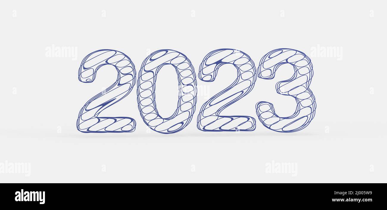 3d rendering of blue transparent "2023" isolated on a white background ...