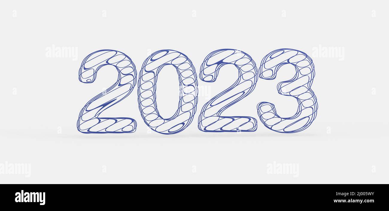 3d rendering of blue transparent "2023" isolated on a white background ...
