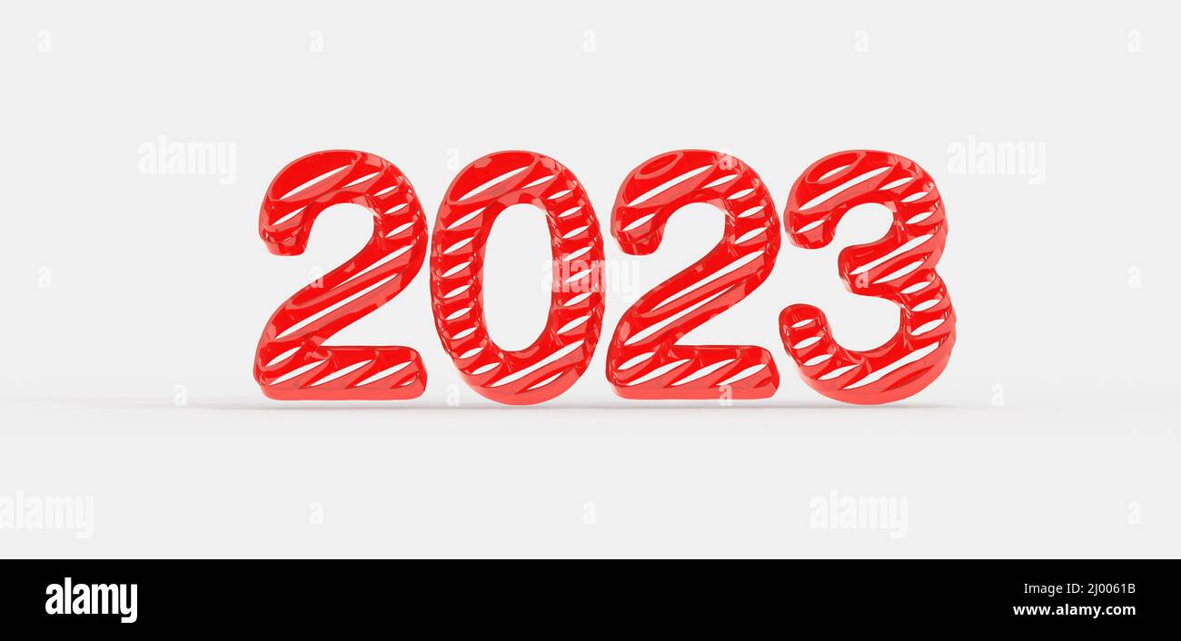 3d rendering of red transparent "2023" isolated on a white background ...