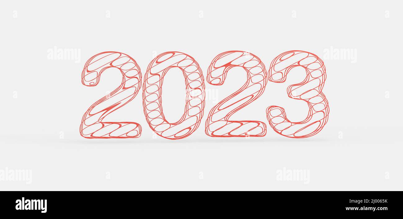 3d rendering of red transparent "2023" isolated on a white background ...