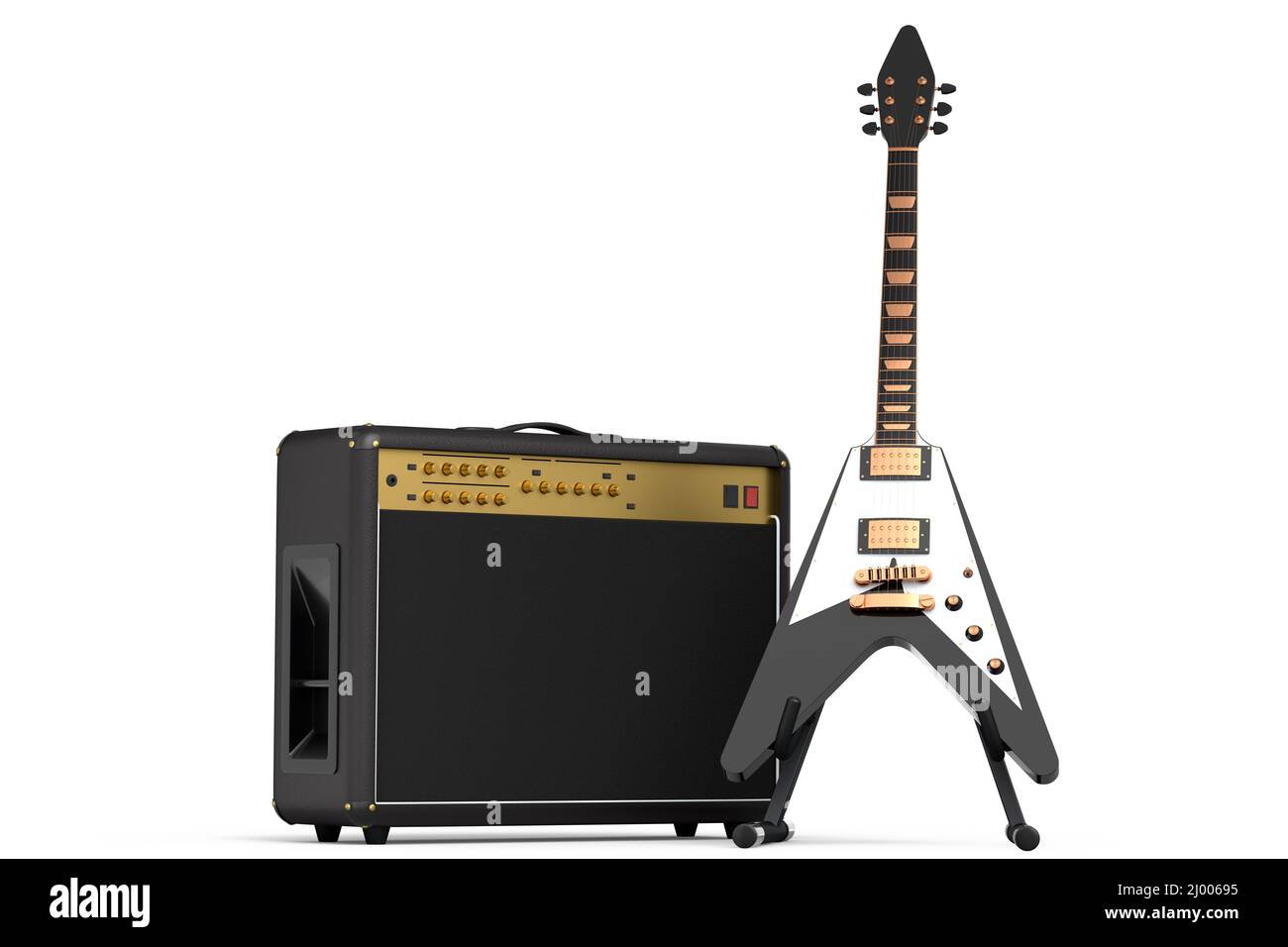 Classical amplifier with electric or acoustic guitar on stand isolated ...