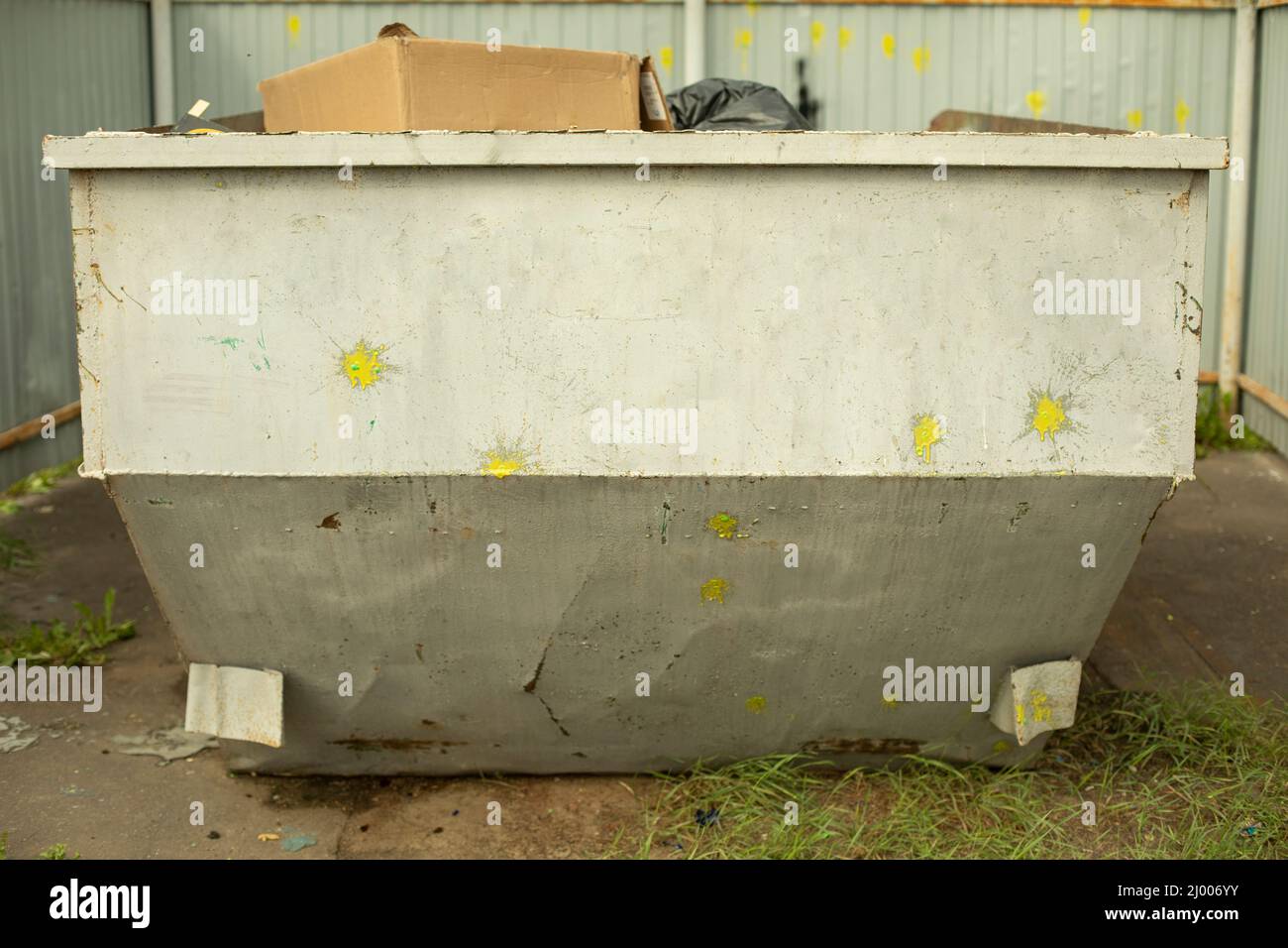 Garbage can for waste. Gray garbage container. Landfill in Russia Stock ...
