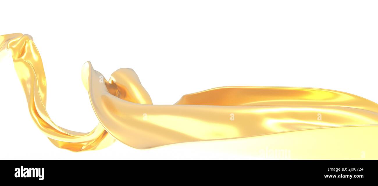 3d rendering of a golden wave isolated on a white background Stock ...
