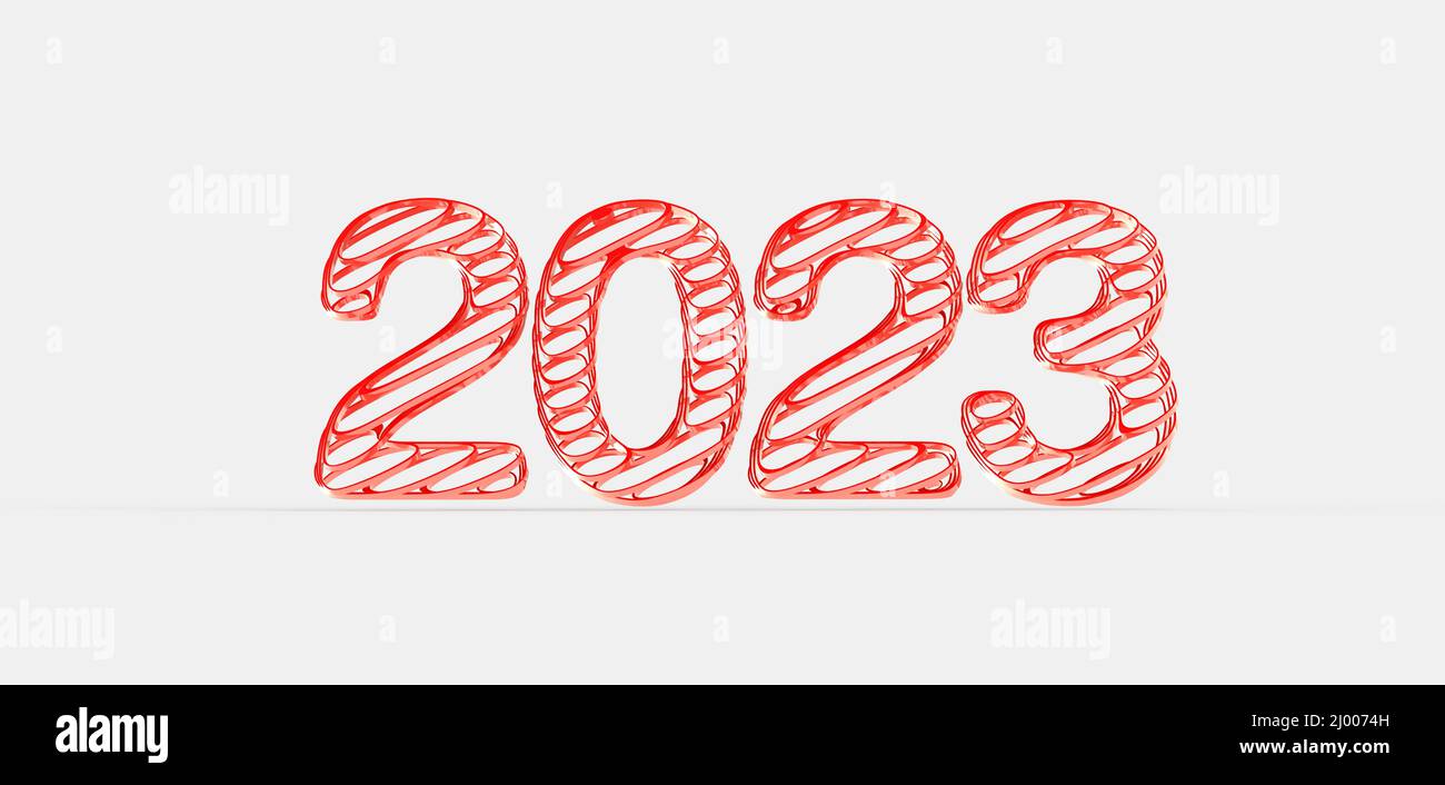3d rendering of transparent red "2023" isolated on a white background ...