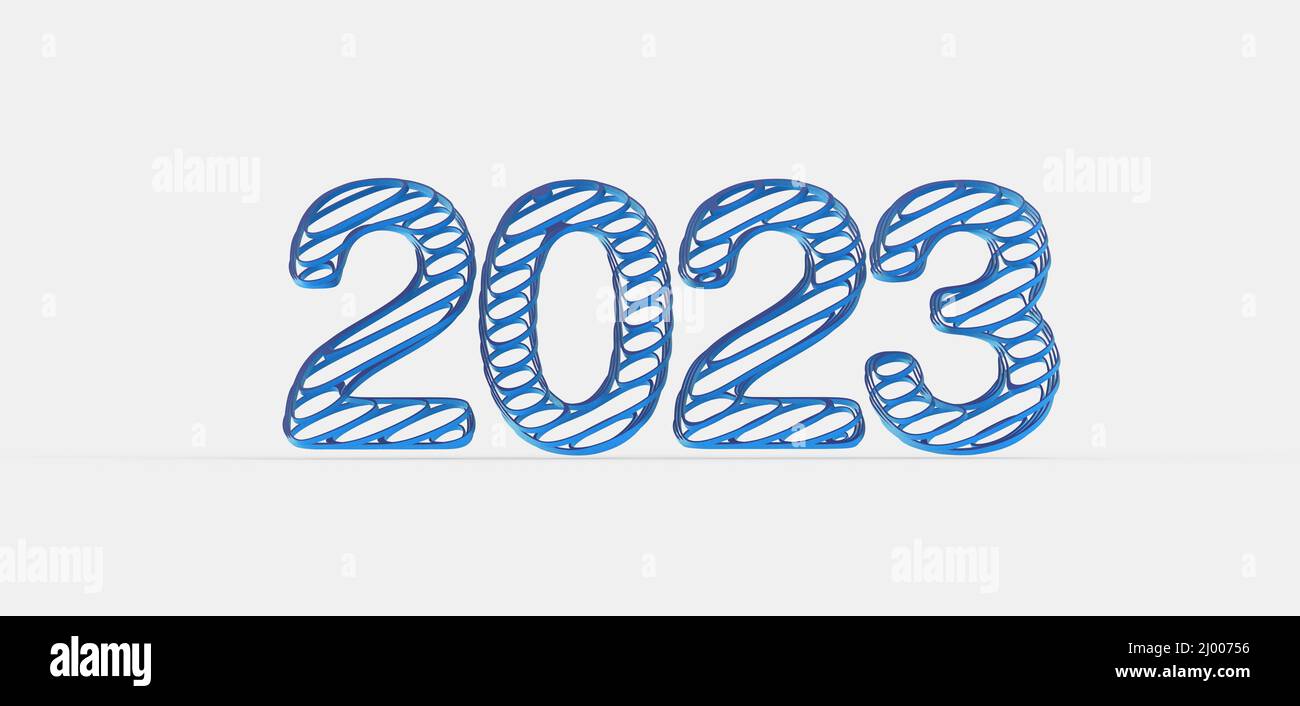 3d rendering of blue transparent "2023" isolated on a white background ...
