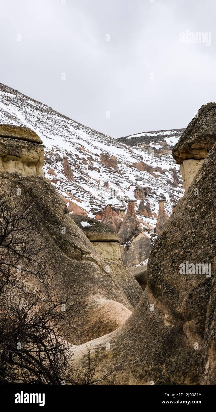 Geological formations and fairy chimneys in Cappadocia, Turkey Stock ...