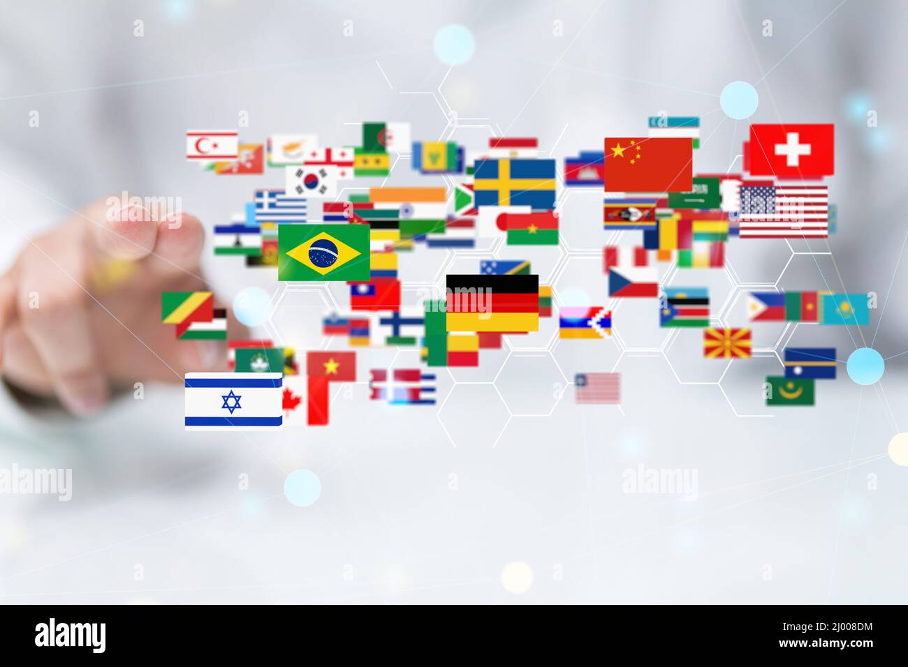 Blurred man's hand reaching to the 3d rendered flags Stock Photo - Alamy