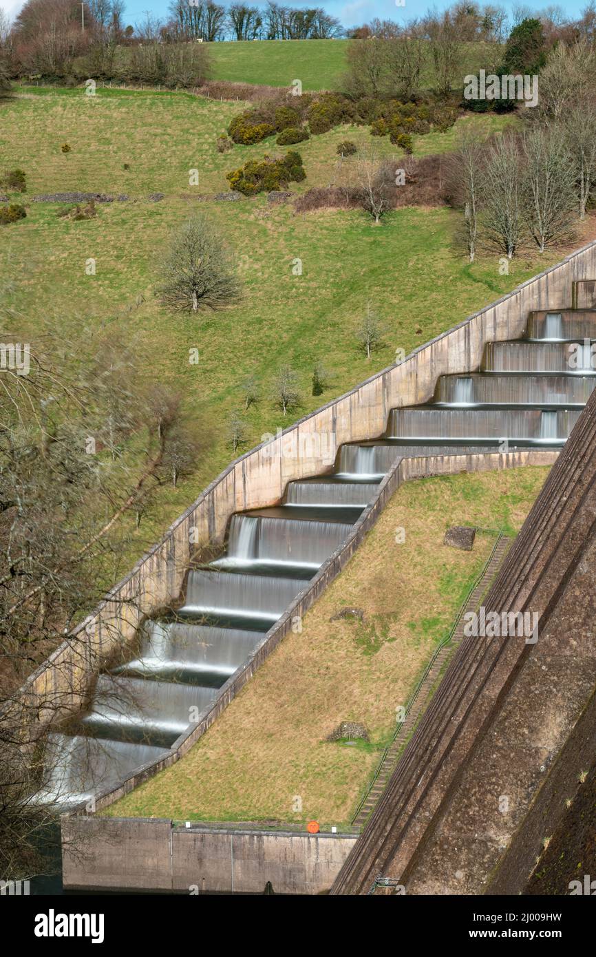 Long exposure of the waterfalls flowing over Wimbleball dam in Somerset ...