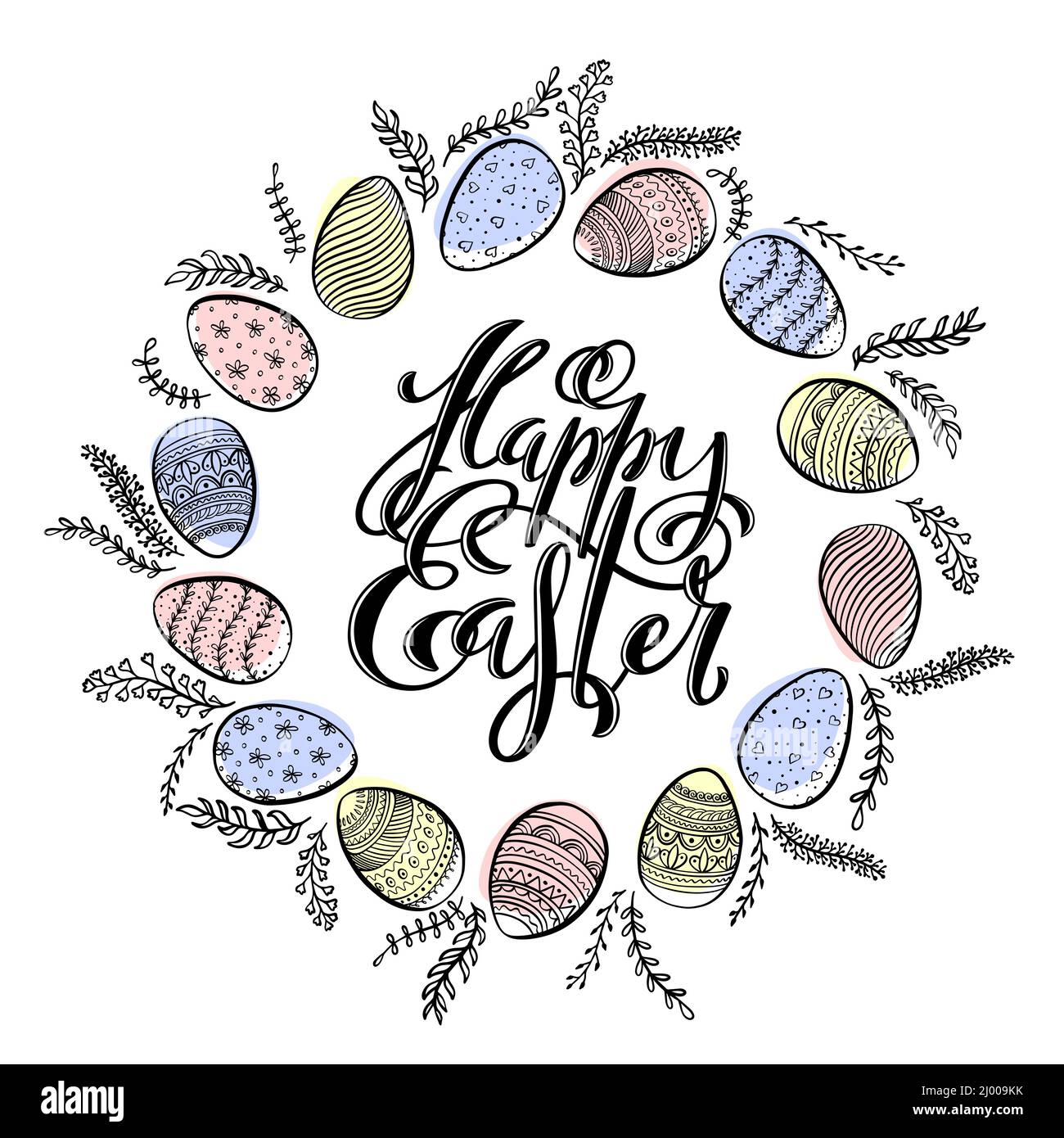 Card template for Happy Easter with hand drawn calligraphy and ...
