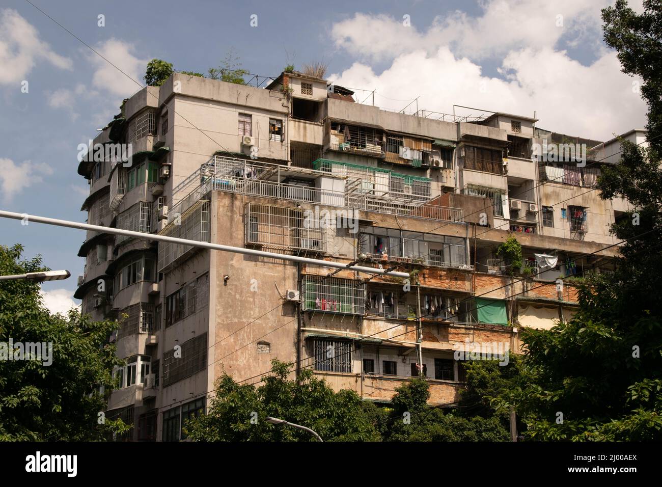 Old multi-story residential building in Guangzhou city, China Stock ...