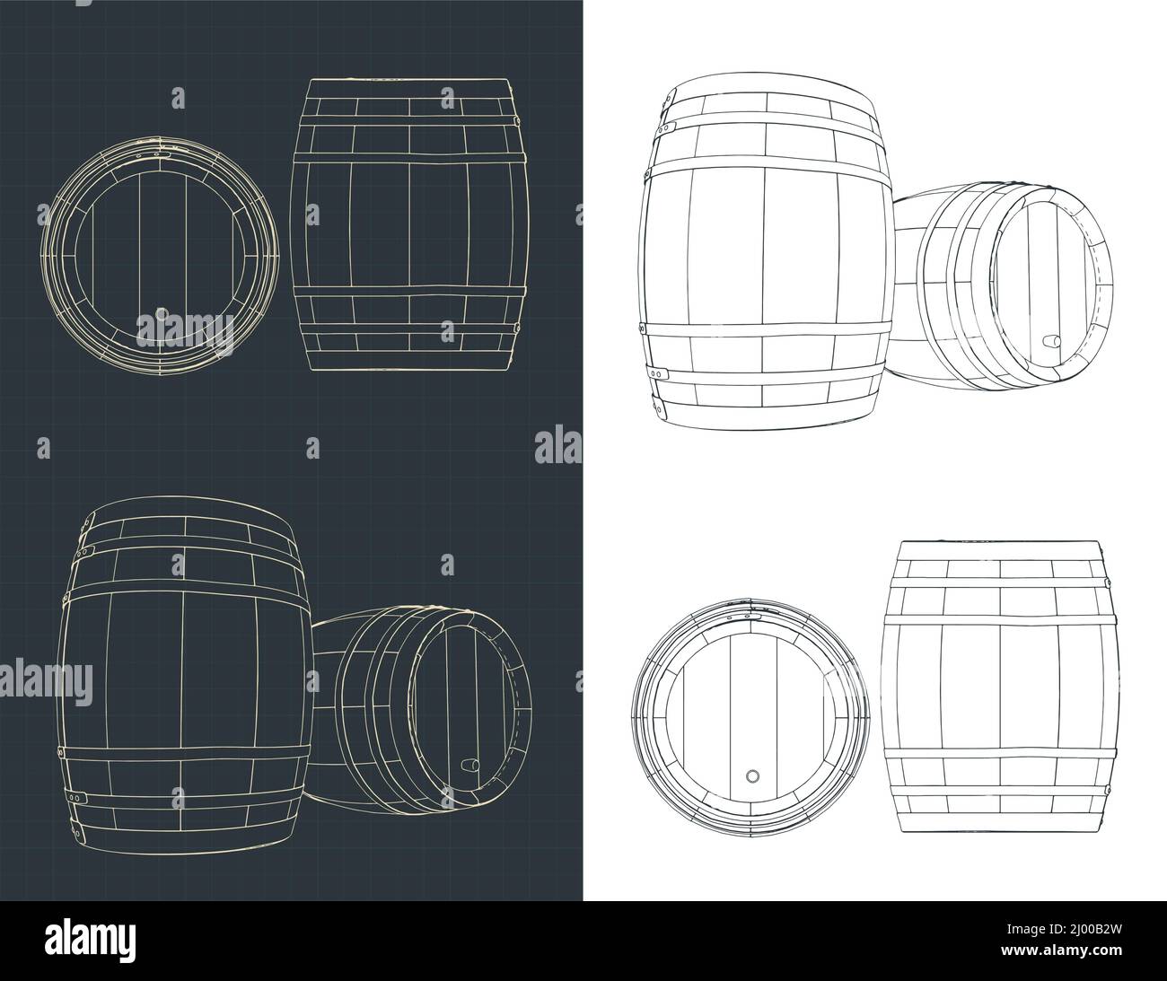 Stylized vector illustrations of drawings of wine barrels Stock Vector ...