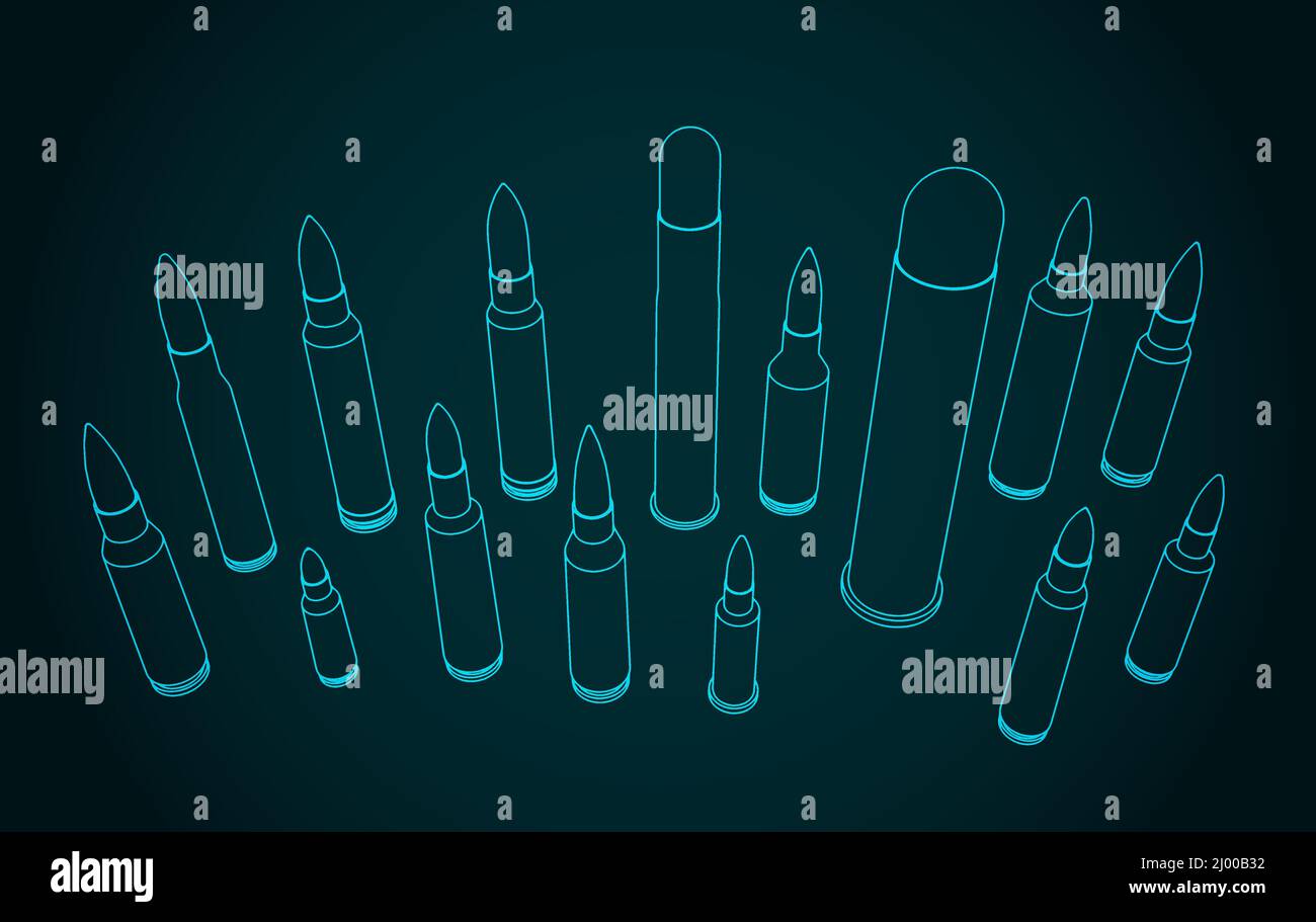Stylized vector illustrations of bullets of various calibers set Stock ...