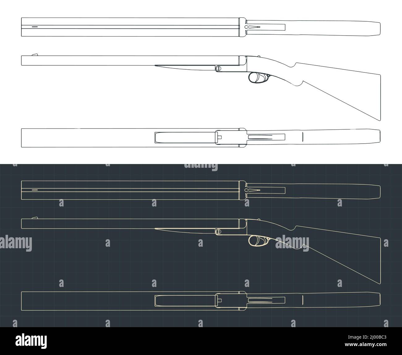 Stylized vector illustrations of blueprints of shotgun Stock Vector ... Stylized vector illustrations of blueprints of shotgun Stock Vector ...