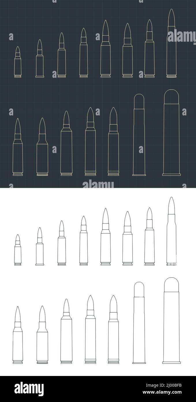 Stylized vector illustrations of bullets of various calibers set Stock ...
