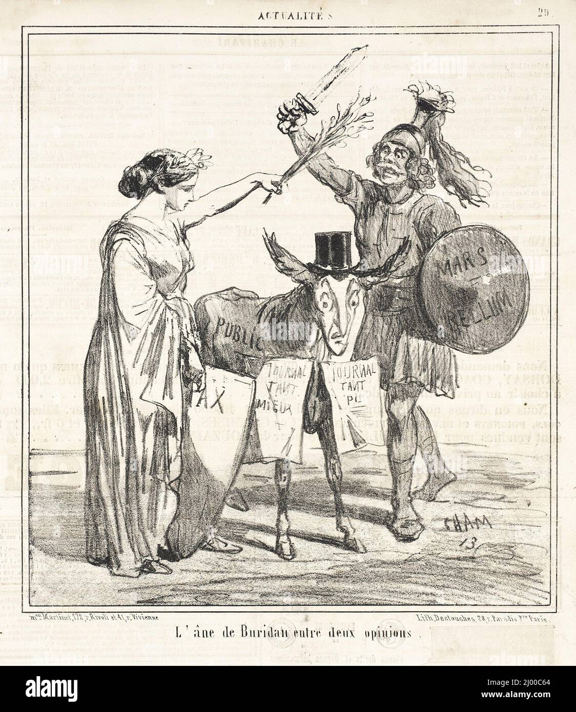 L'âne de Buridan entre deux opinions. Cham (Count Amédée-Charles-Henry ...
